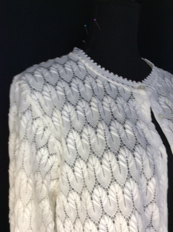 1970s VINTAGE Preppy Prissy Open Weave Knit Stark Whi… - Gem