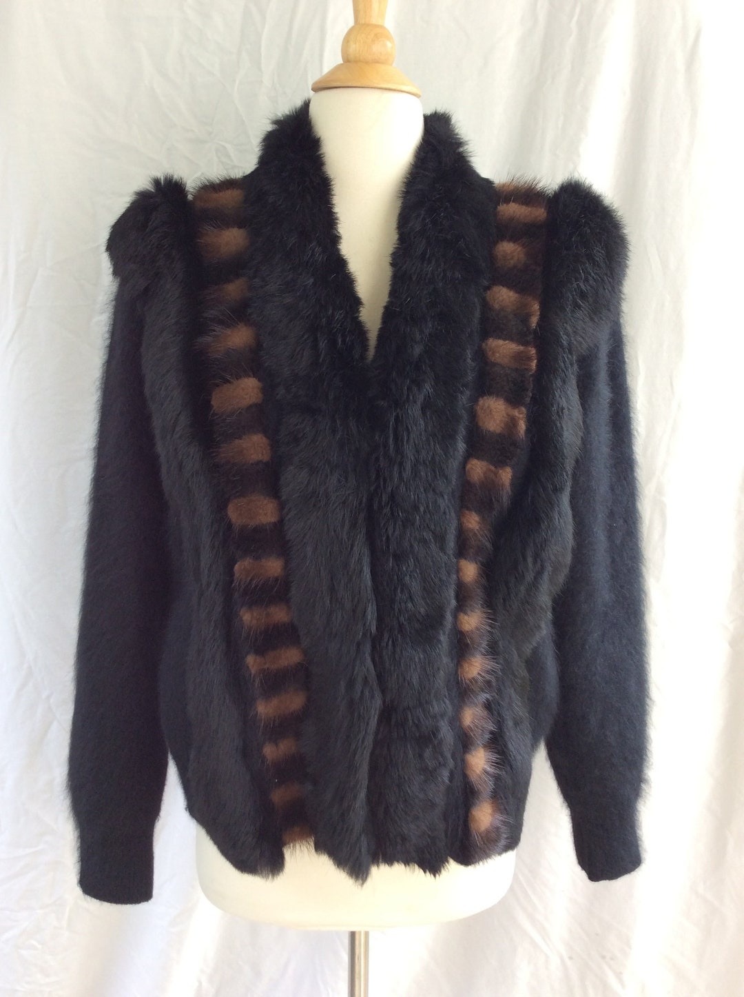 1980s VINTAGE STATEMENT DESIGNER Angora & Real Fur Bomber Jacket ...