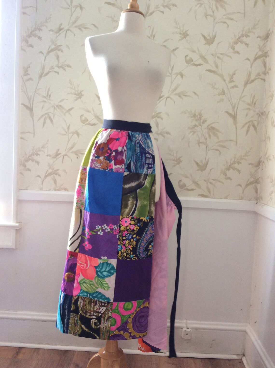 1960s 1970s Mod Vintage FLOWER POWER PATCHWORK Wrap Maxi Skirt ...