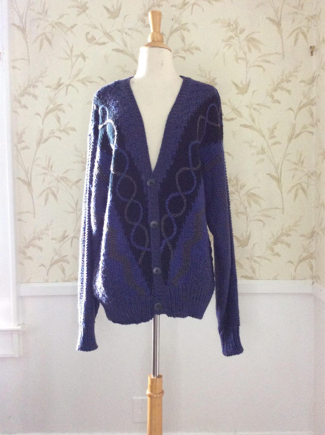 1980s Vintage Cosby Biggie Style Purple Chunky Knit Cardigan Sweater - Etsy