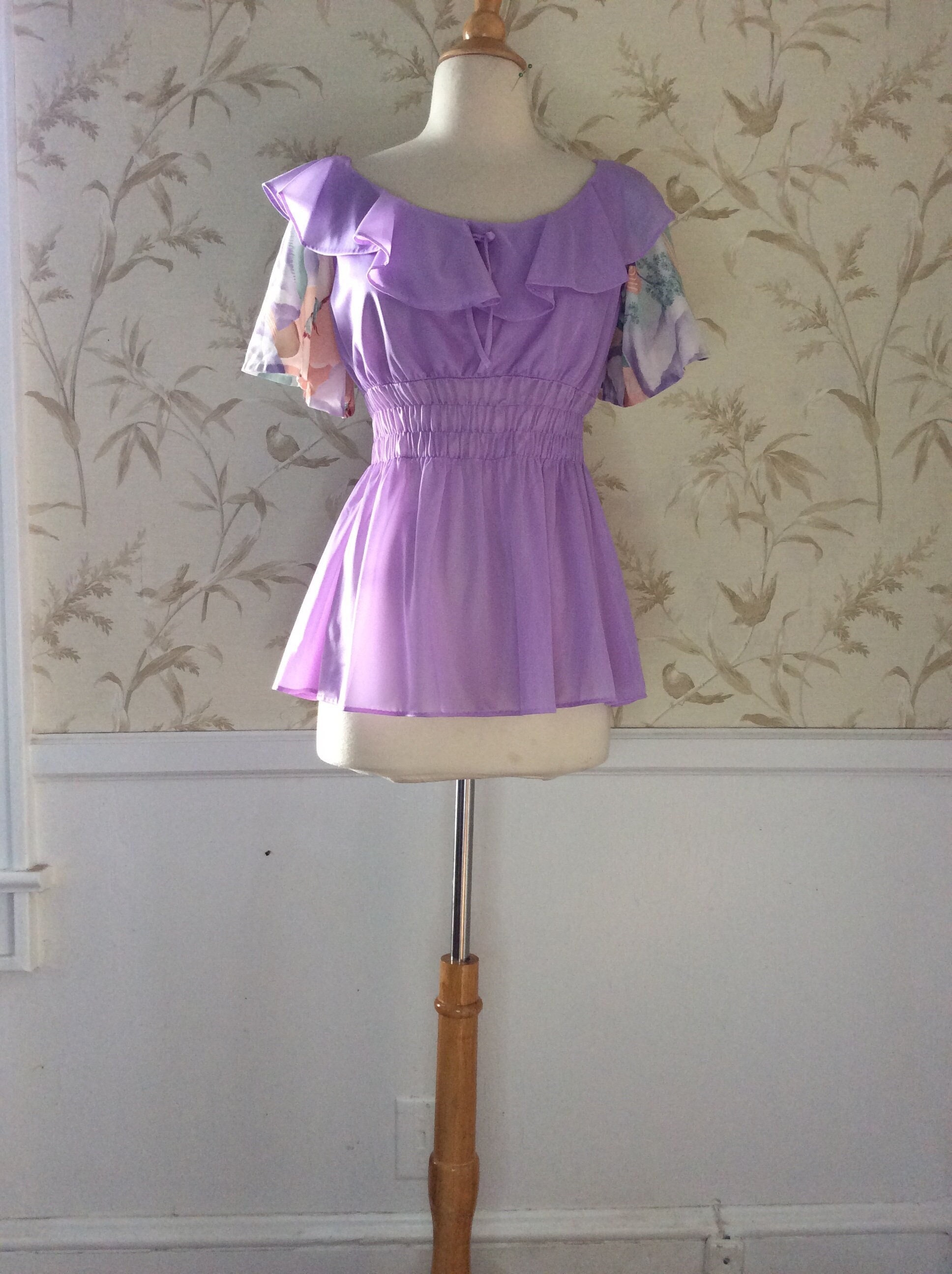 1970s Vintage Flutter Sleeve BABY DOLL Smock Top Shirred Waist - Etsy