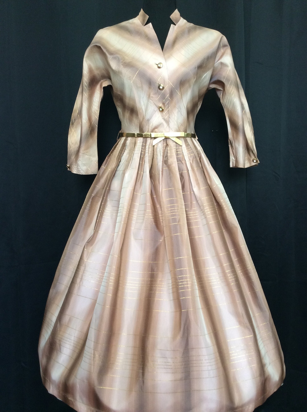 1940s 1950s VINTAGE Fit & Flare Rockabilly Taffeta Lucy Dress Mauve and ...