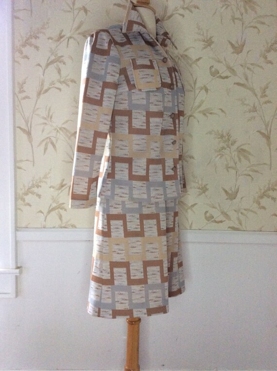 1960s 1970s Mod Vintage Geometric Print Shift Dress w… - Gem