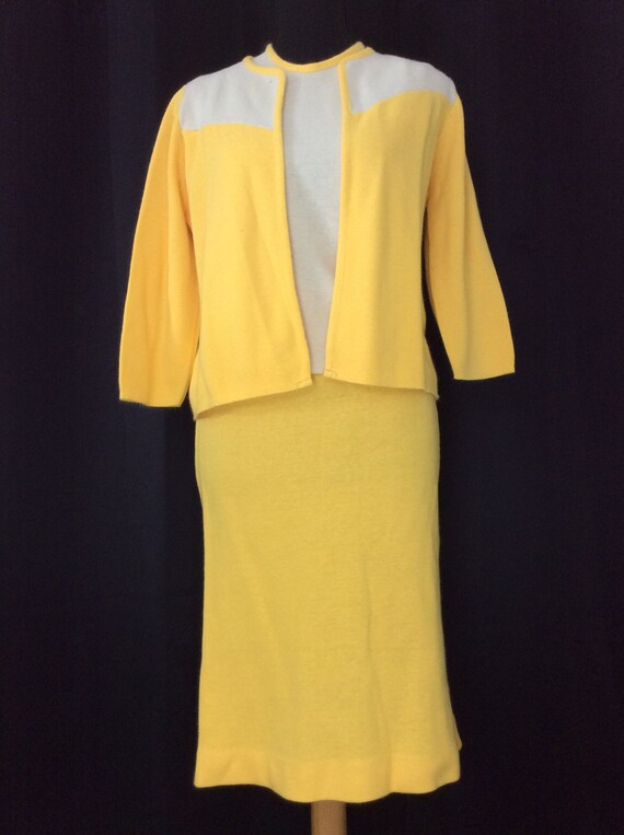 1960s Mod VINTAGE Lemon Yellow 3 Piece Knit Wiggle MI… - Gem