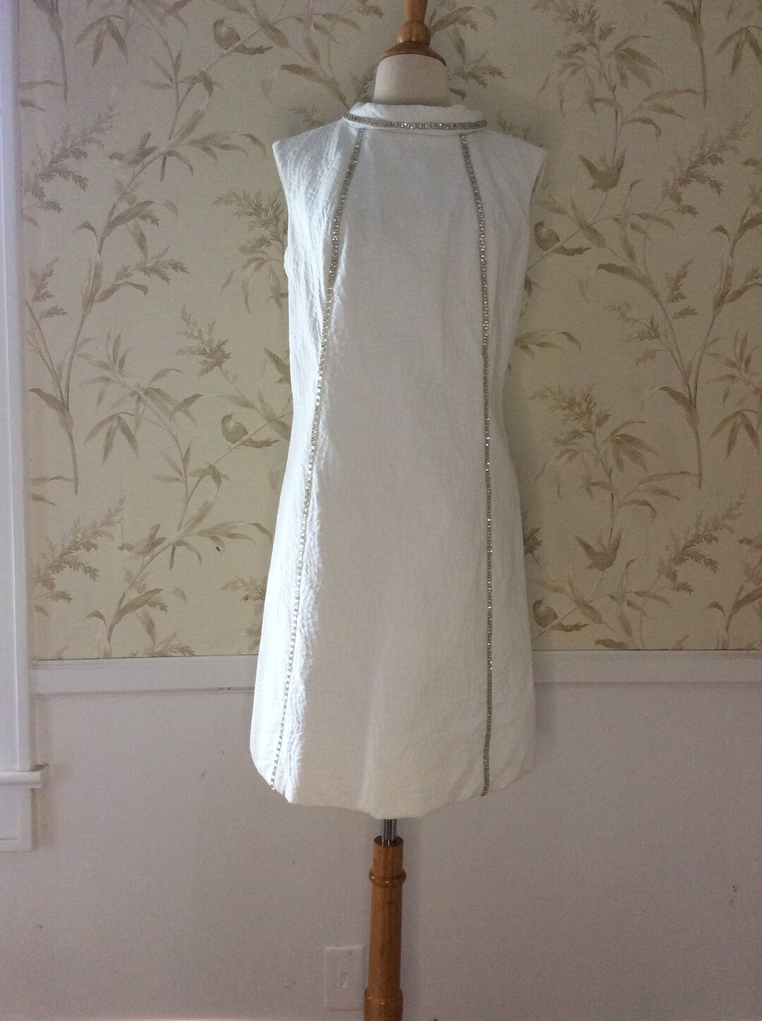 1960s Mod Vintage Designer GO GO MINI Dress Textured Fabric Rhinestone ...