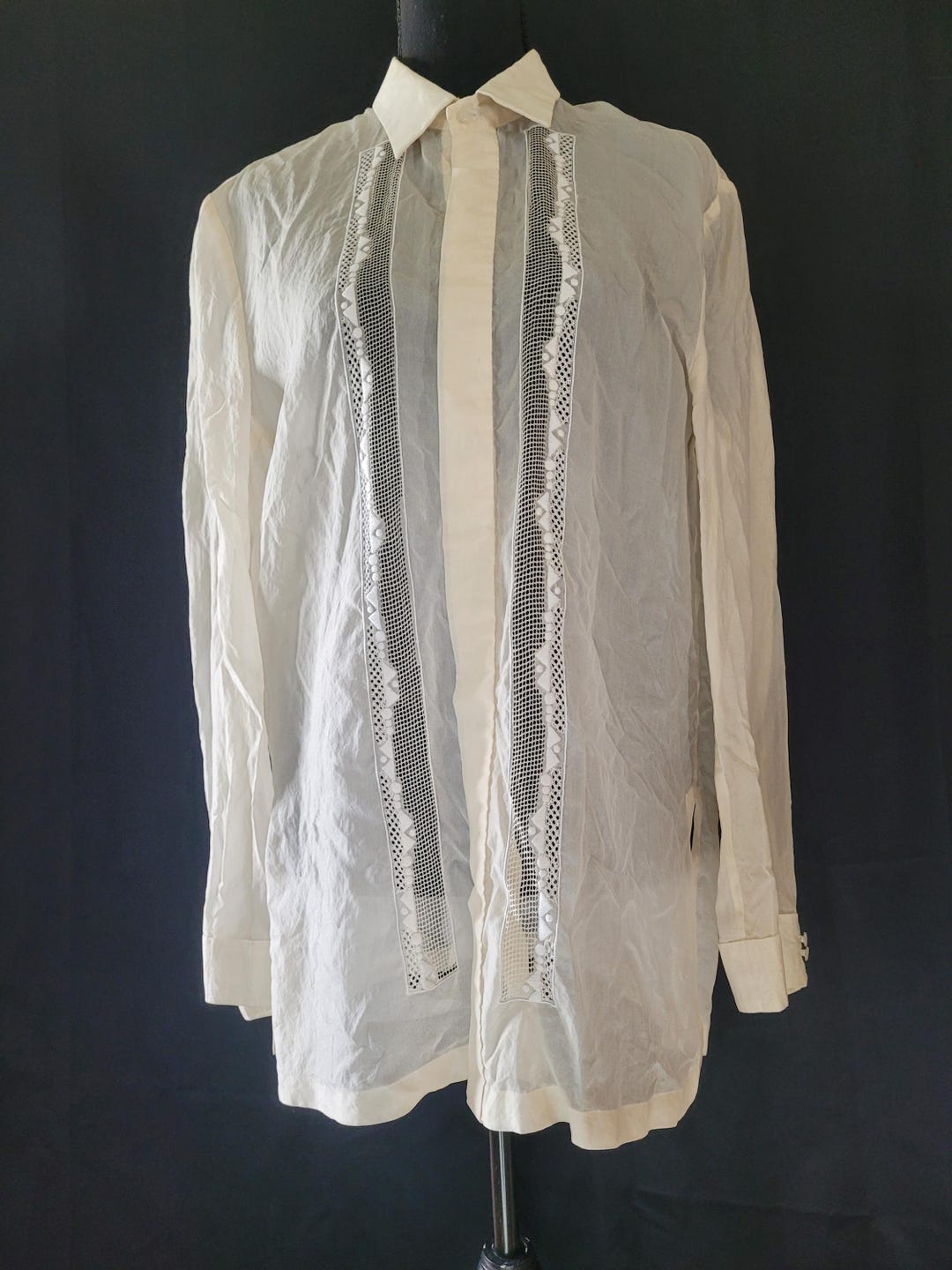 1970s Vintage BARONG TAGALOG FILIPINO Embroidered Sheer Dress Shirt ...