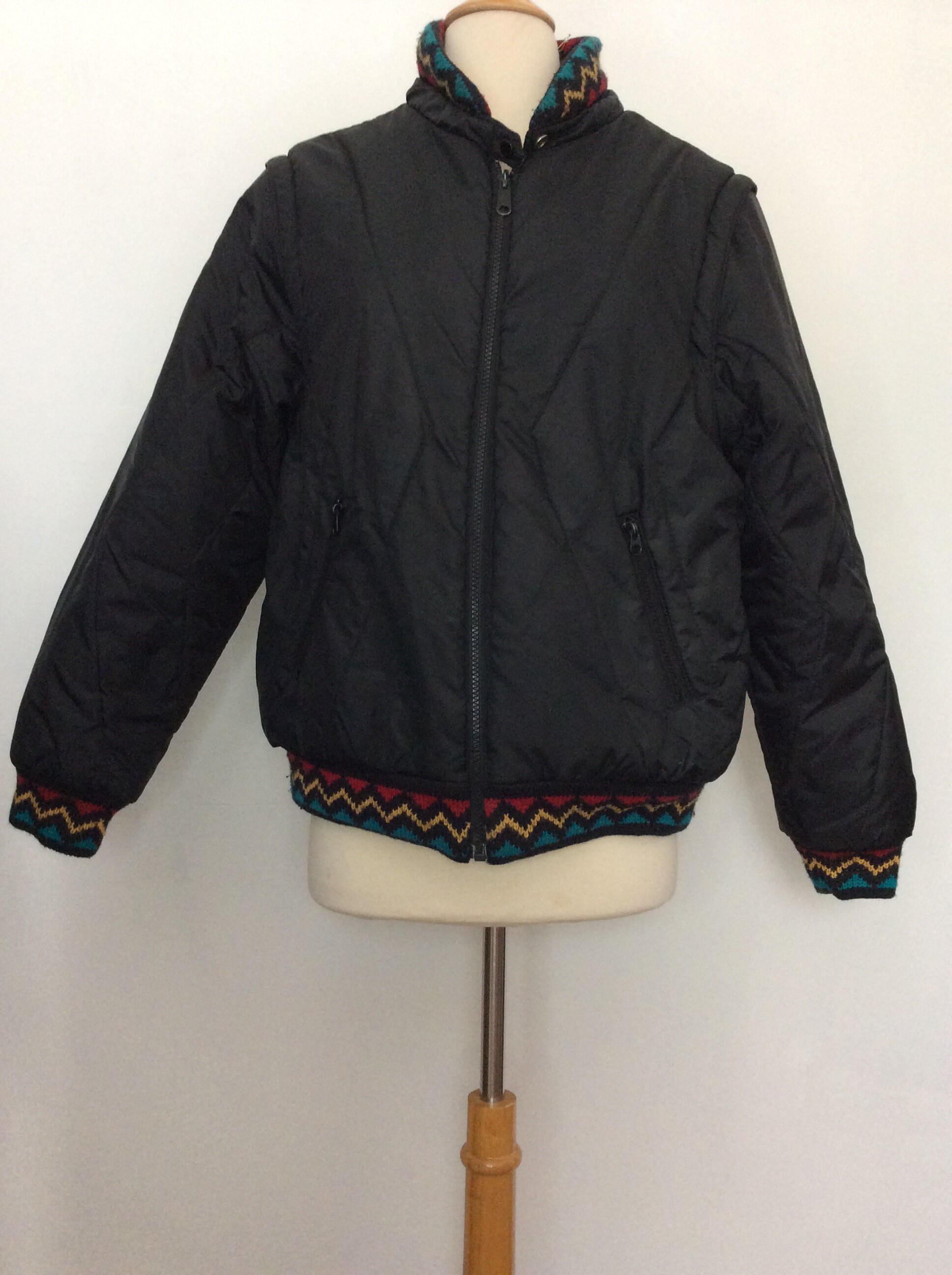 1980s VINTAGE Convertible PUFFER Ski Jacket Southwestern Knit ...
