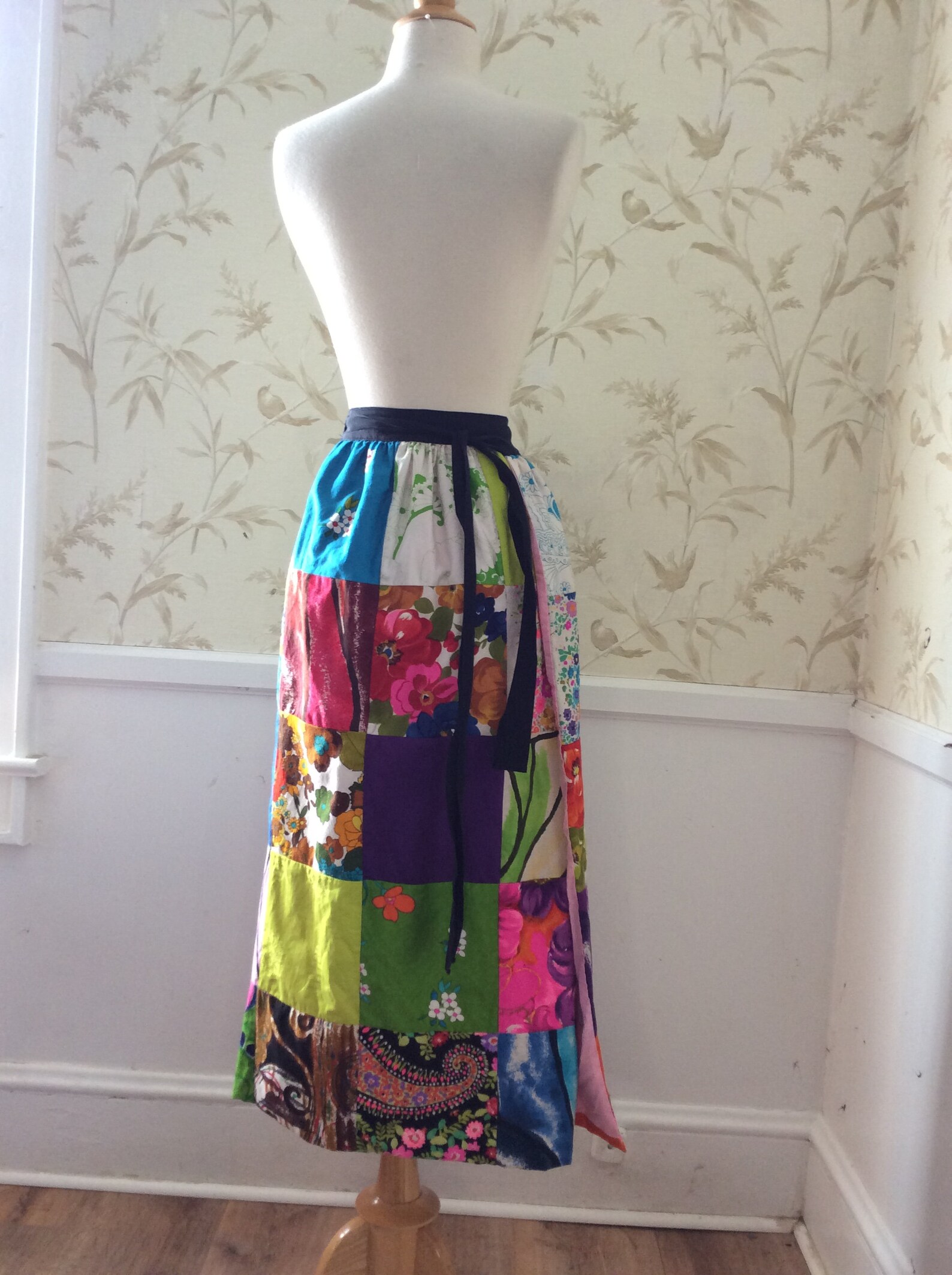 1960s 1970s Mod Vintage FLOWER POWER PATCHWORK Wrap Maxi Skirt ...