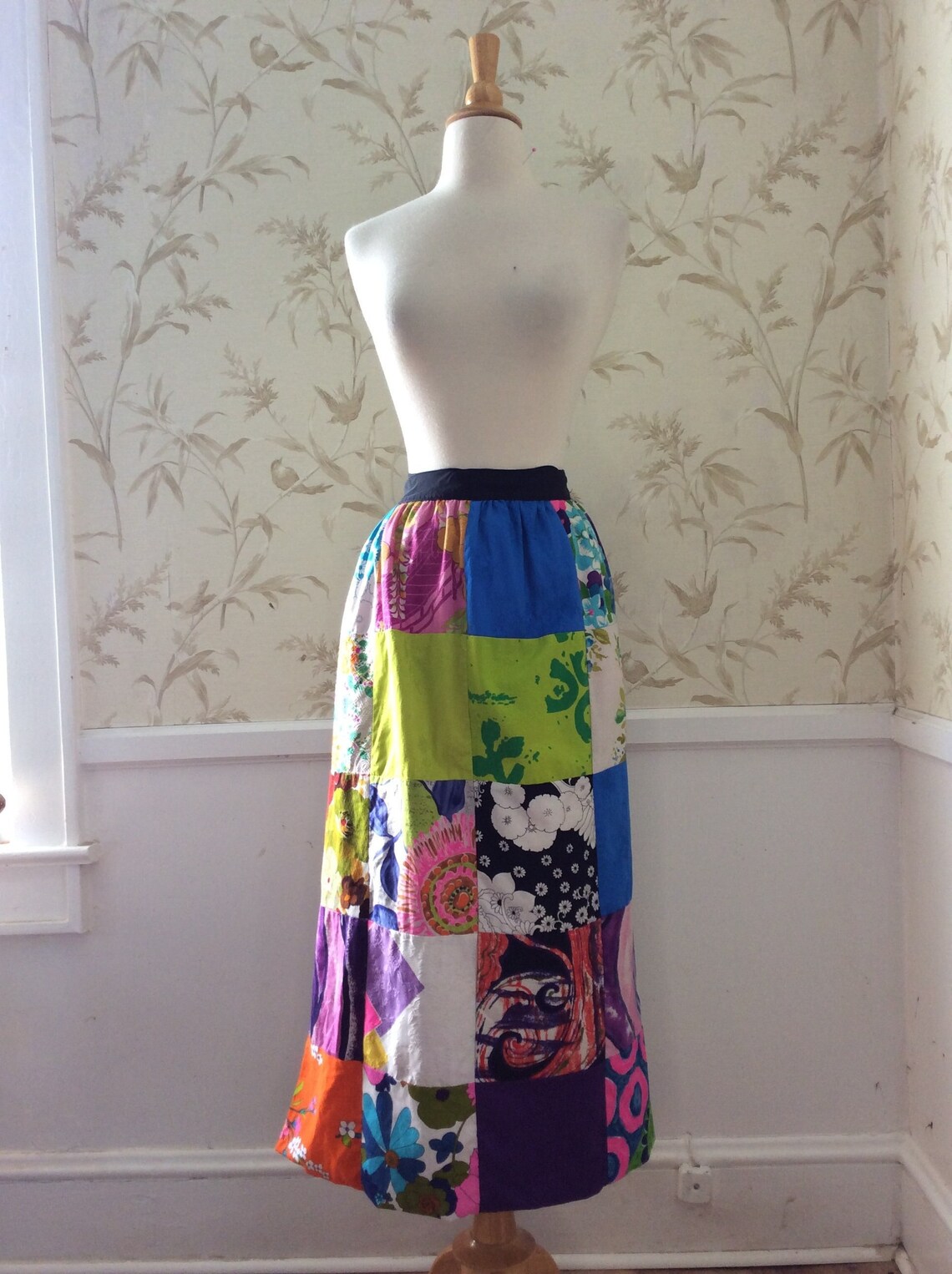 1960s 1970s Mod Vintage FLOWER POWER PATCHWORK Wrap Maxi Skirt ...
