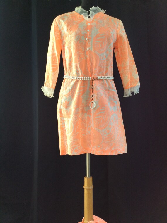 1960s 1970s Mod Vintage Dayglo Orange Mini Dress Be… Gem