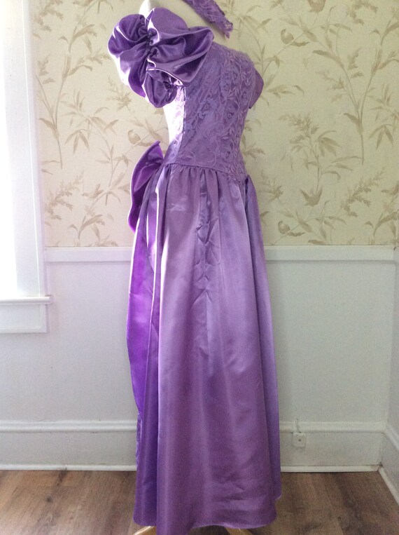 1980s Vintage Purple LACE & SATIN Prom Party Ball Gow… - Gem