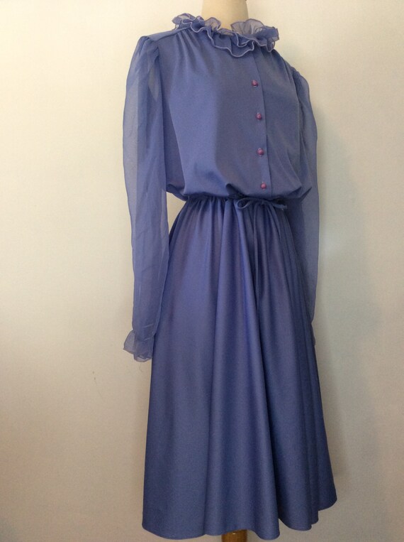 1970s VINTAGE Periwinkle Blue Sheer Chiffon Sleeve DI… - Gem