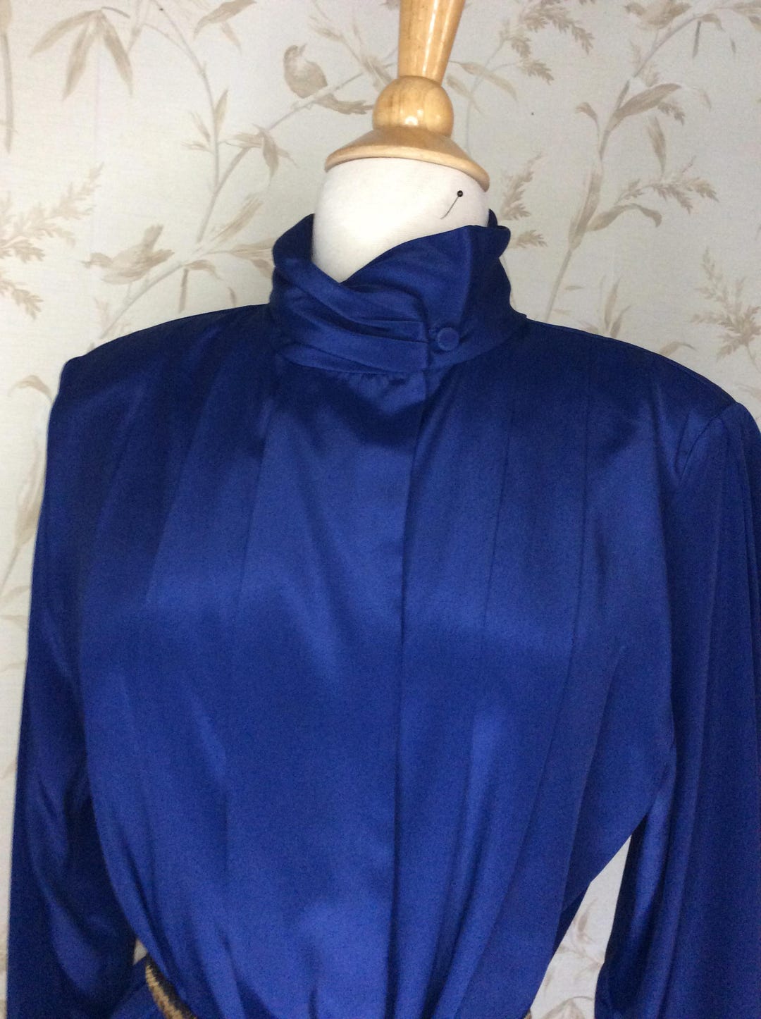 1980s Vintage Midnight Blue PRISSY HIGH NECK Pleated Secretary Blouse ...