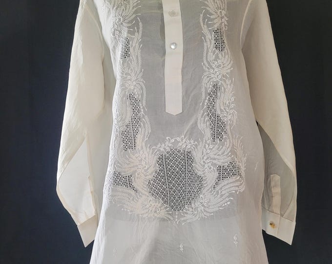 1970s Vintage BARONG TAGALOG FILIPINO Dress Tunic Shirt Embroidered ...