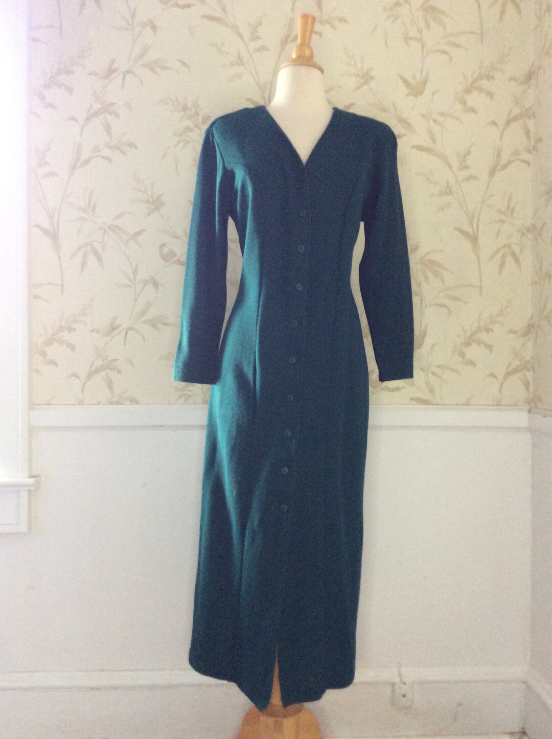 1970s 1980s Vintage Princess Fit Button Front Midi Dress Cinch Back NEW ...