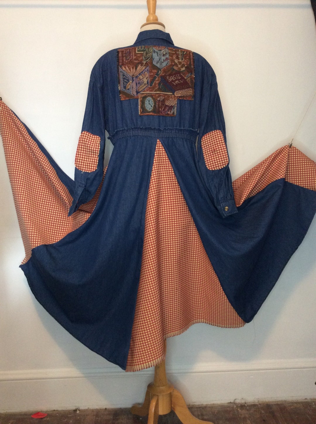 VINTAGE Upcycled OOAK Patchwork Smock Denim Dress Coat Duster Tapestry ...