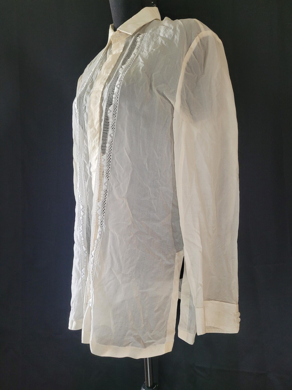 1970s Vintage BARONG TAGALOG FILIPINO Embroidered Sheer Dress Shirt ...