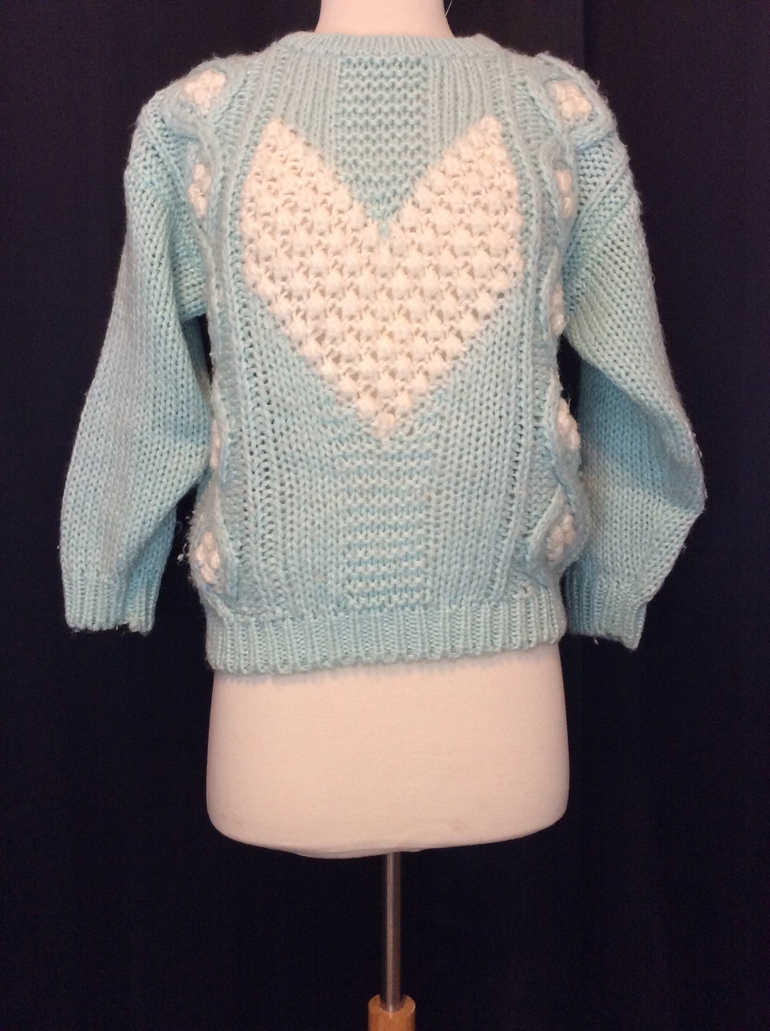1970's VINTAGE Hand Knit POPCORN Texture Puffy Heart Sweater S/M - Etsy