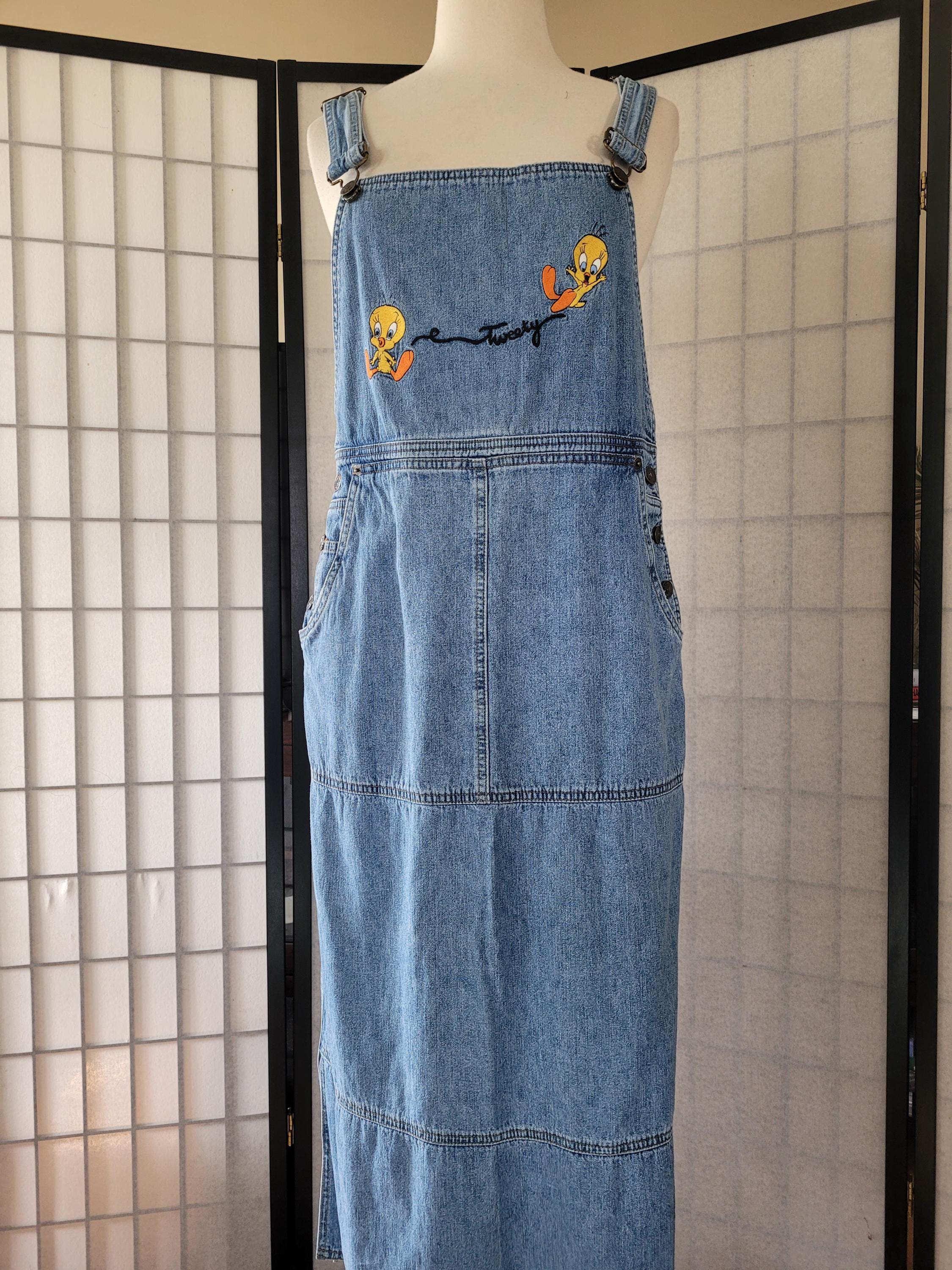 Vintage Warner Brothers TWEETY DENIM OVERALL Midi Jean Dress - Etsy