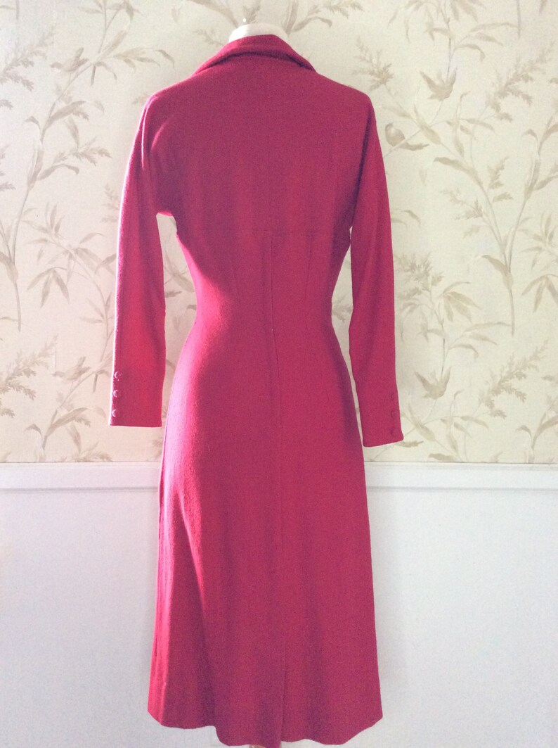 1940's Vintage Wool PIN UP WIGGLE Dress Shirred Bodice & Bow Empire ...