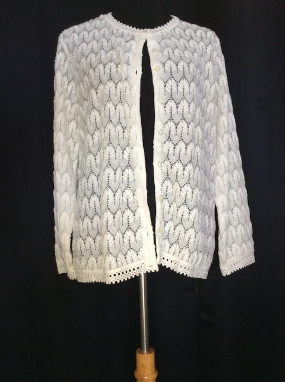 1970s VINTAGE Preppy Prissy Open Weave Knit Stark Whi… - Gem