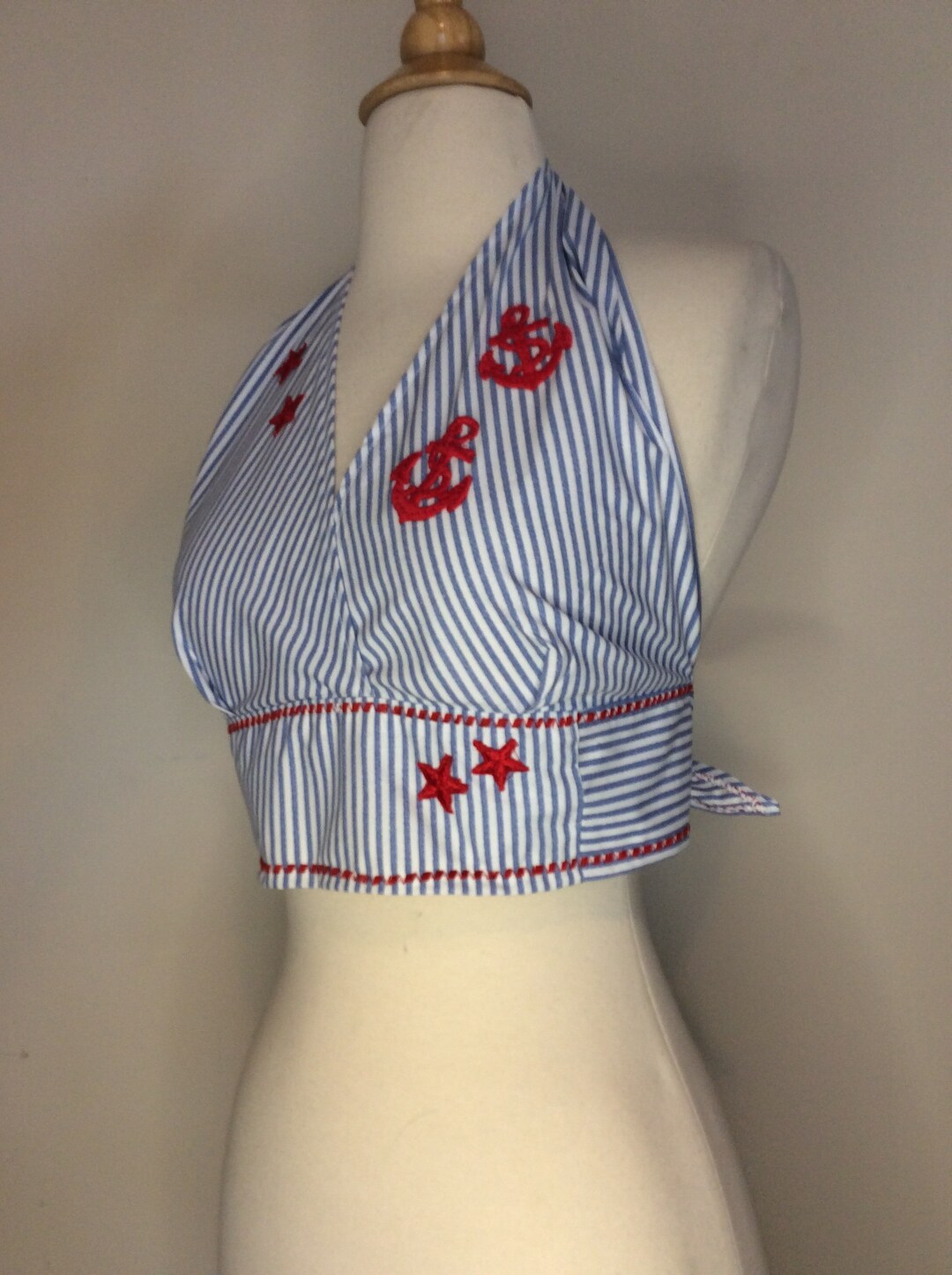 1970s VINTAGE Style OOAK Nautical Boating Preppy Pin Stripe Halter Crop ...
