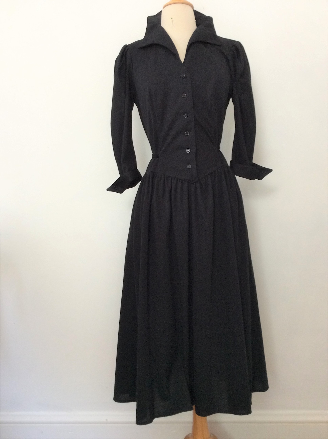 1980s VINTAGE Gothic WEDNESDAY ADDAMS Style Drop Waist Dress Statement ...