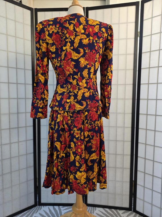 1980s Vintage Linda Hutley Fall Leaf Print Office Dre… - Gem