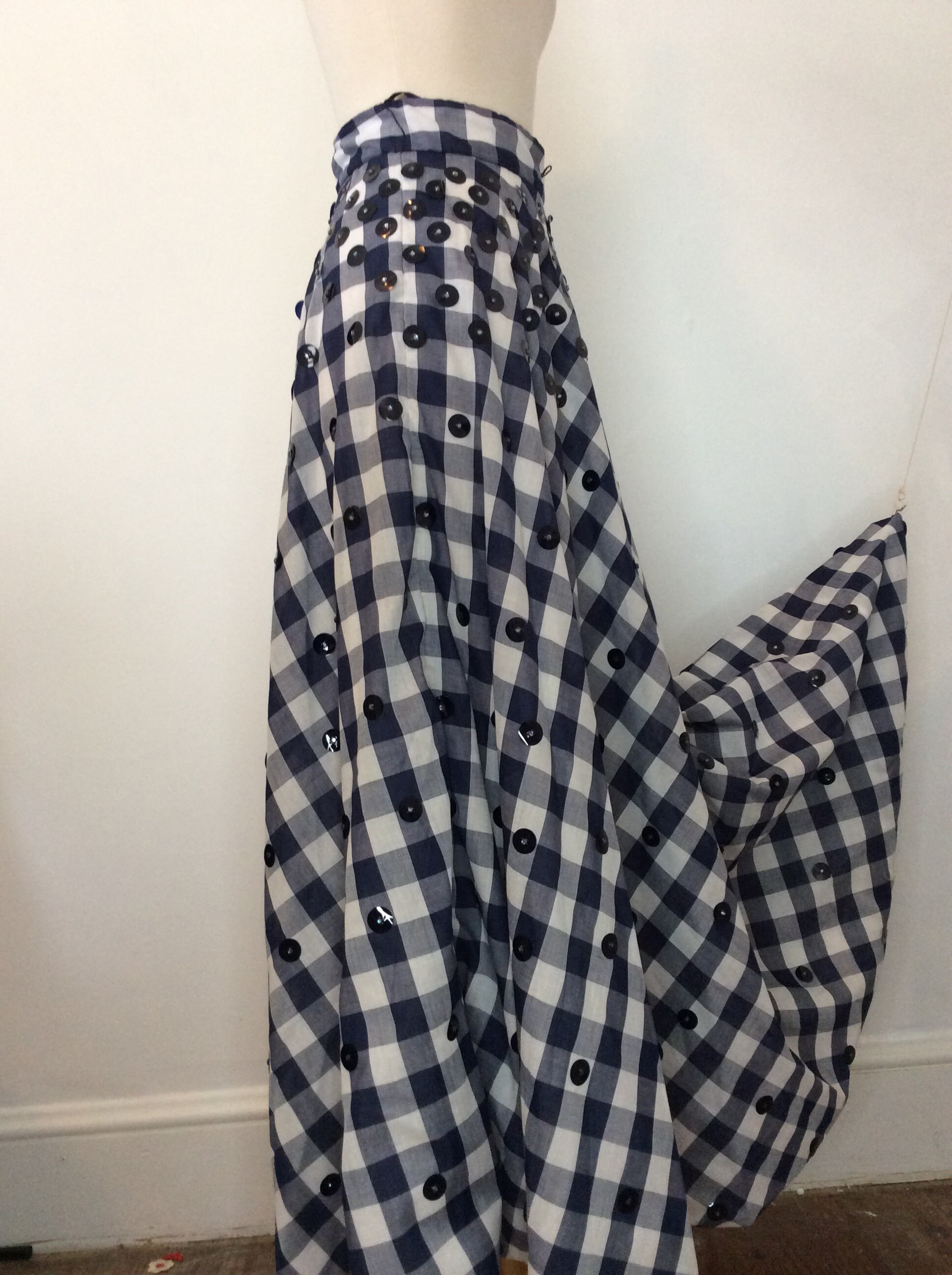 1980s VINTAGE Large Gingham Check Maxi Skirt With Large Sequins - Etsy