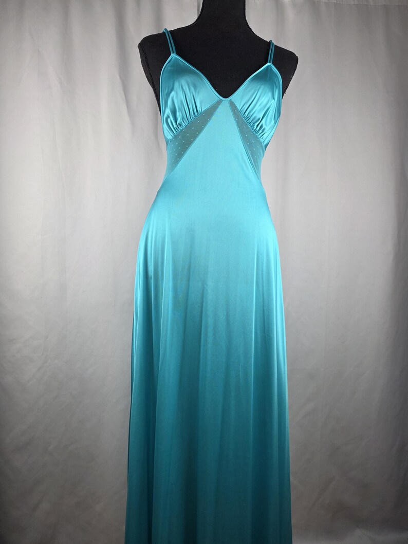 1980s Vintage Turquoise Body Silk Nylon Vanity Fair Negligee Nightgown ...