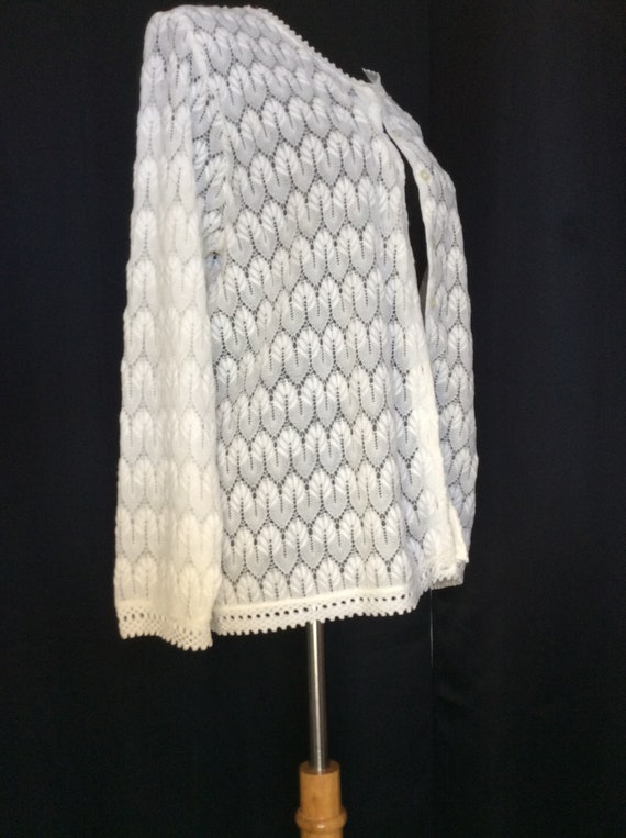 1970s VINTAGE Preppy Prissy Open Weave Knit Stark Whi… - Gem