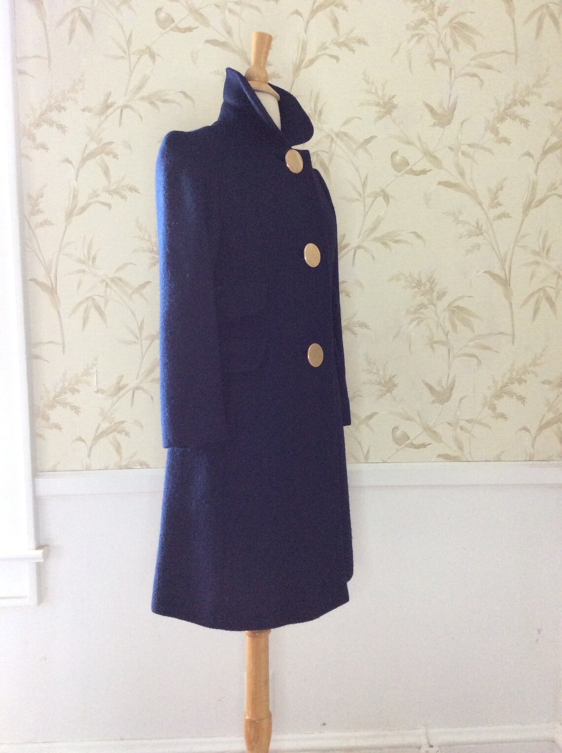 1960s Mod Vintage Preppy Navy Blue Winter or Spring Coat BIG GOLD ...
