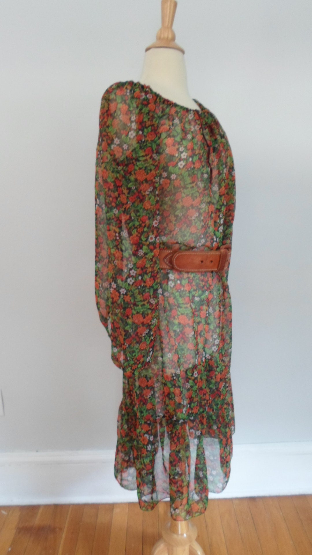 1970s VINTAGE Sheer Chiffon Gathered Smock Neck PRAIRIE Tier - Etsy