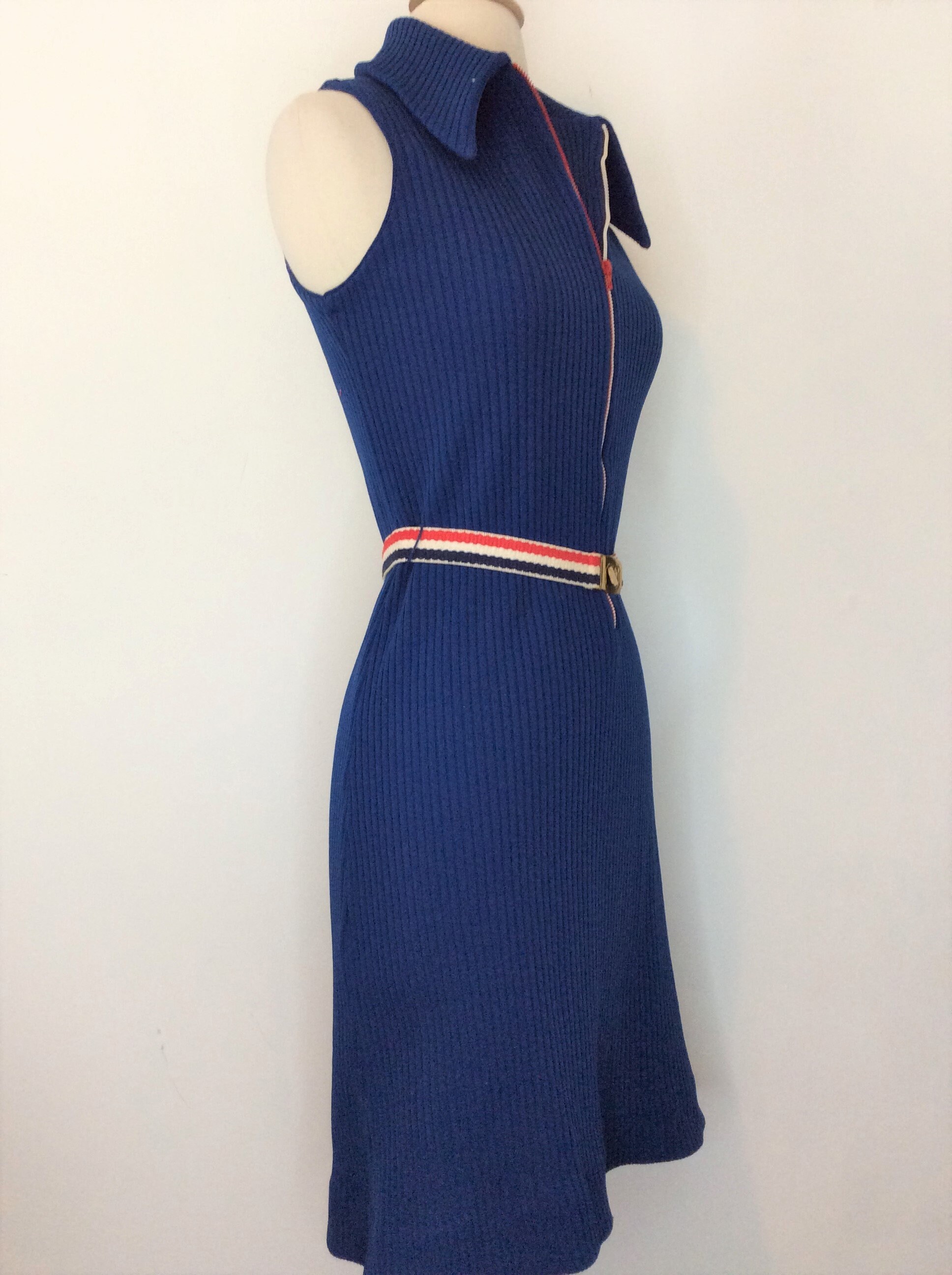 1960s 1970s Mod VINTAGE Rib Knit Body Hugging Catalina Dress Red White ...