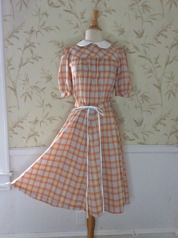 1970s Vintage OOAK HANDMADE Fit & Flare Plaid Cotton … - Gem