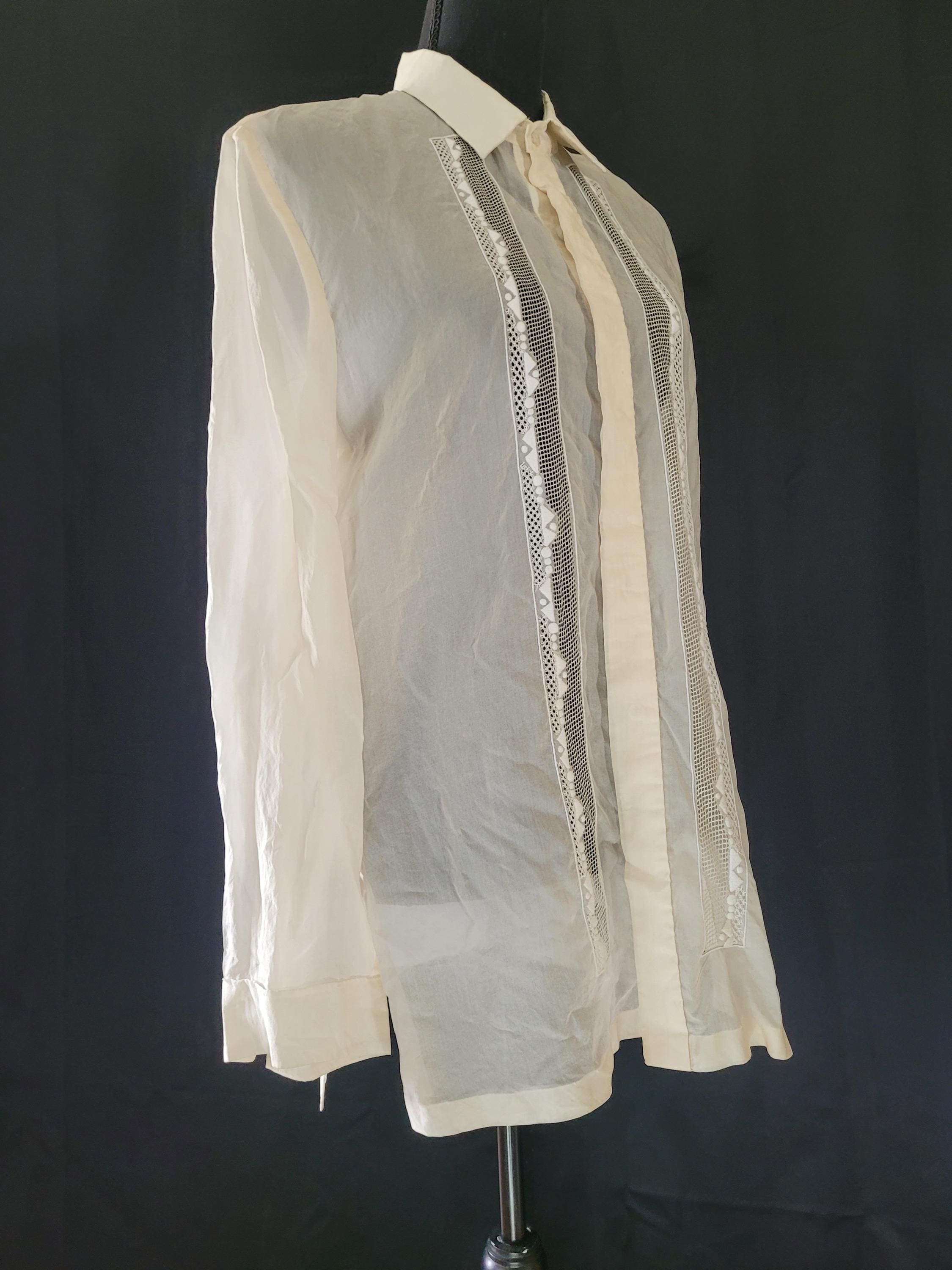 1970s Vintage BARONG TAGALOG FILIPINO Embroidered Sheer Dress Shirt ...