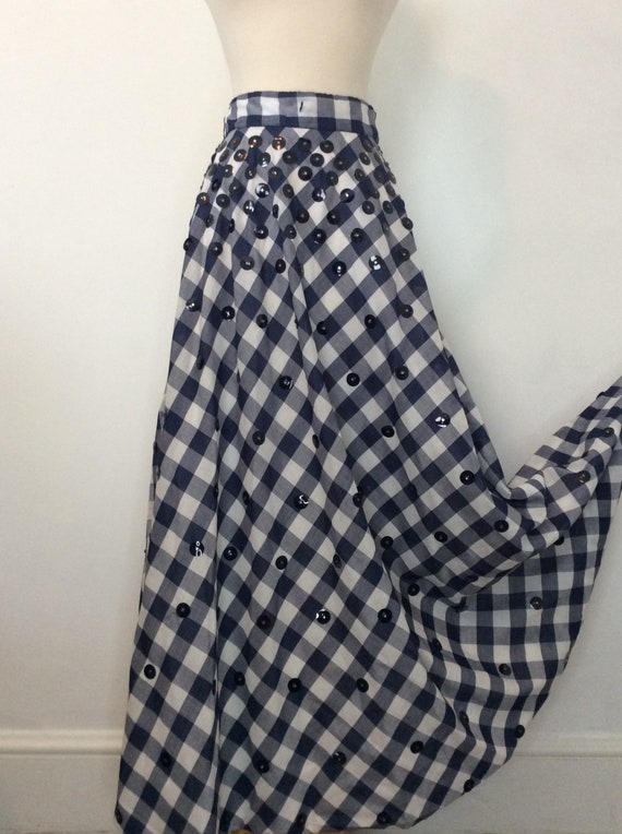 1980s VINTAGE Large Gingham Check Maxi Skirt with Lar… - Gem