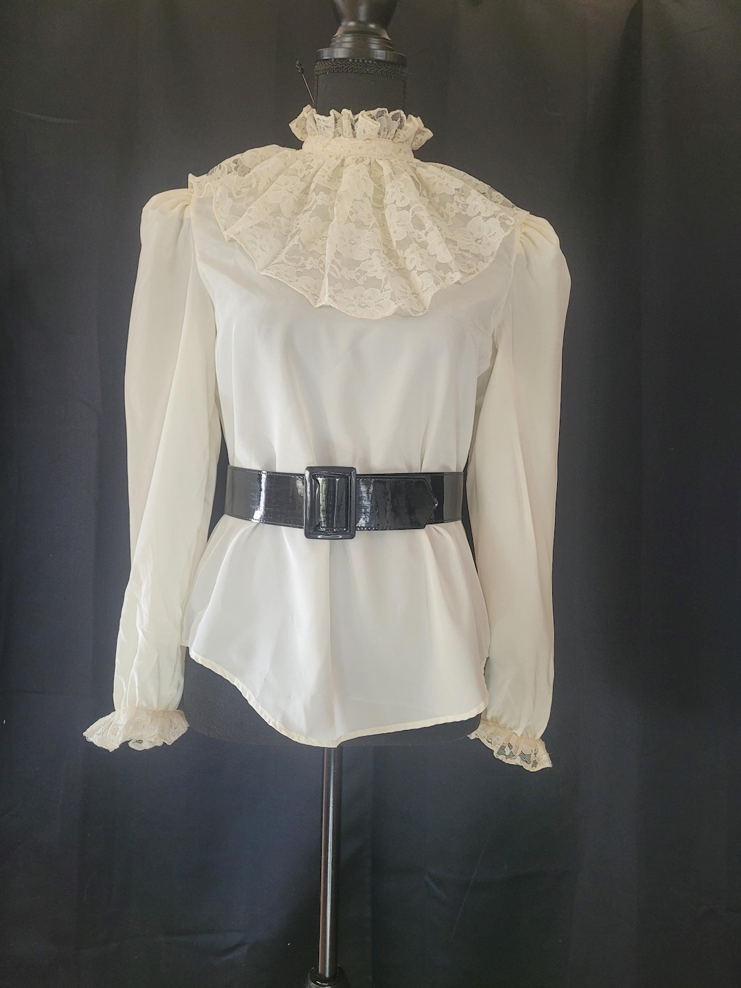 1970's Vintage Evan-picone VICTORAIN LACE ASCOT Puff Sleeve High Neck ...