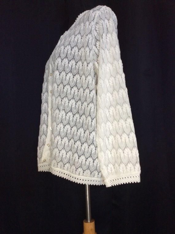 1970s VINTAGE Preppy Prissy Open Weave Knit Stark Whi… - Gem
