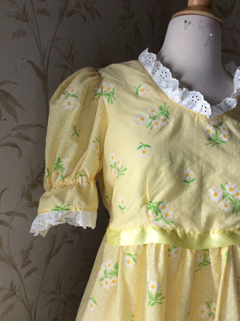 1970s Vintage OOAK HANDMADE Flocked Flower Empire Waist Prairie ...