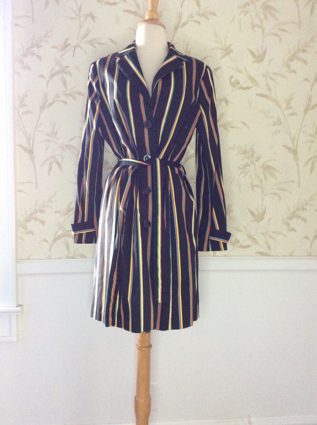 1980s Vintage Neon Striped Cotton Button up Russell Kemp Shirt Coat ...
