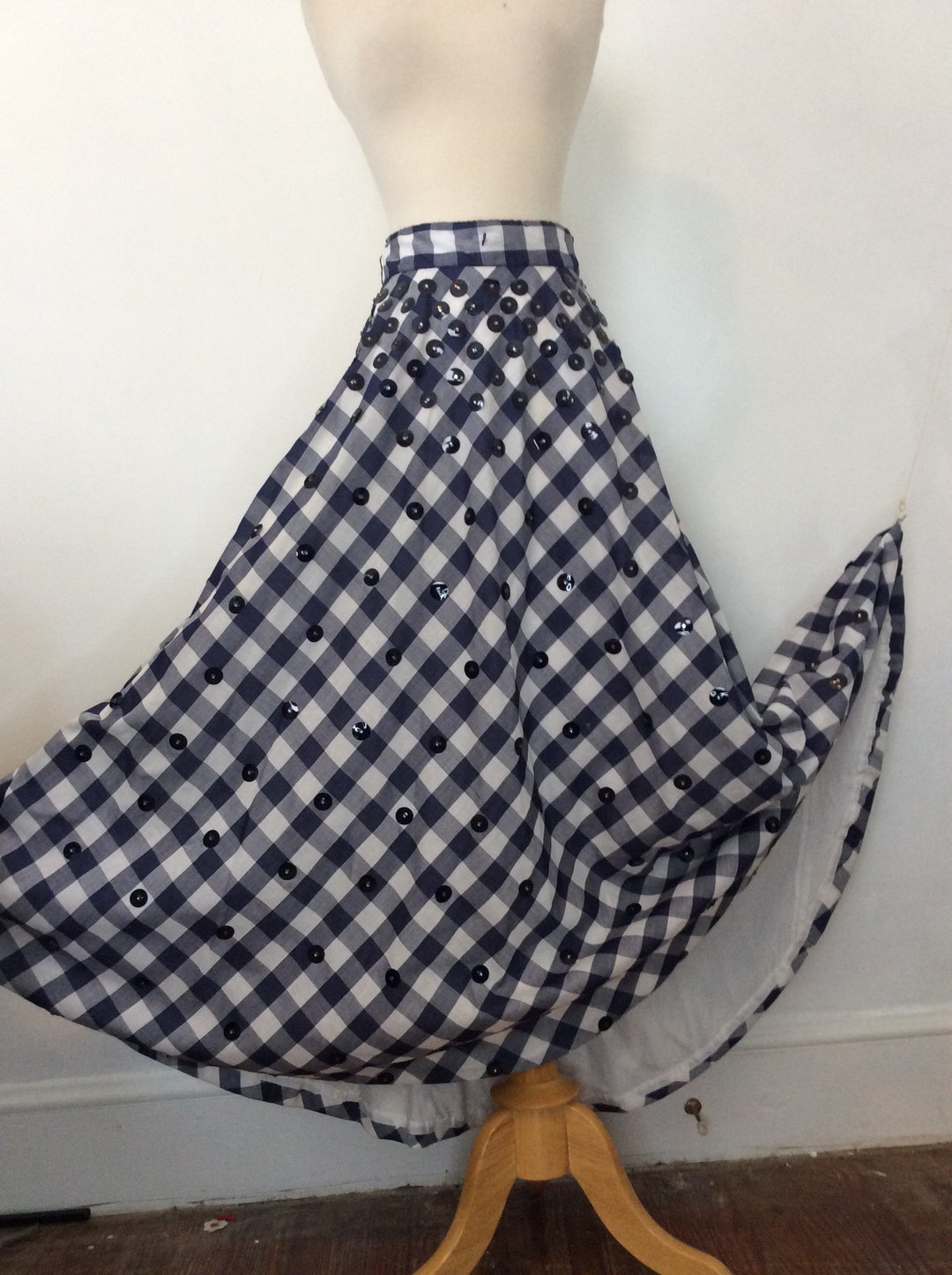 1980s VINTAGE Large Gingham Check Maxi Skirt With Large Sequins - Etsy