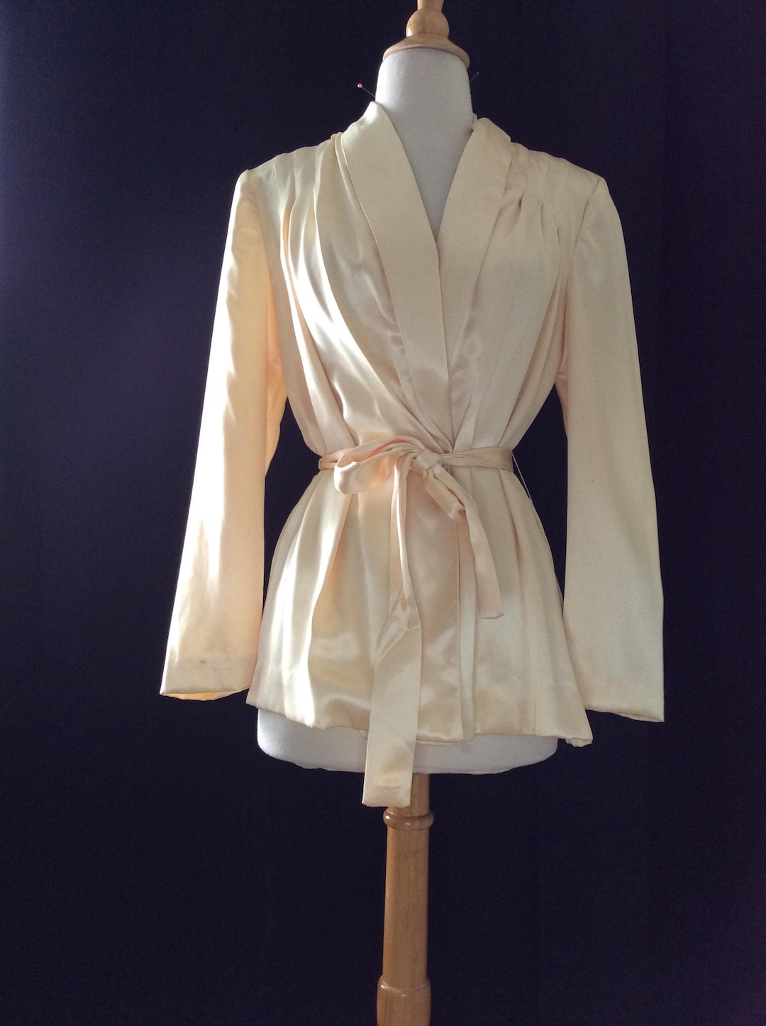 1970s Vintage Shiny Crepe Satin Wrap Smoking Jacket Style Dress Blazer ...