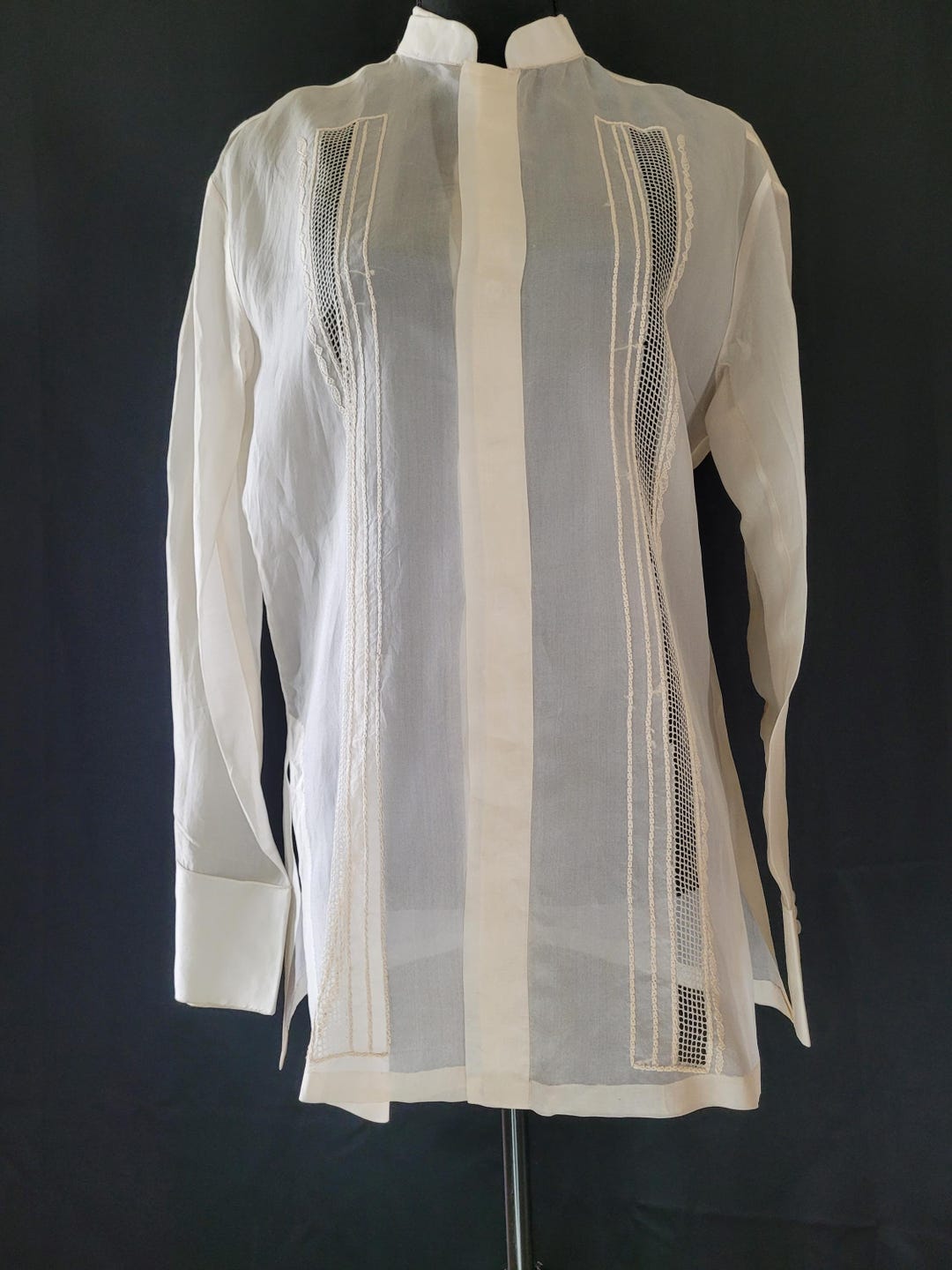 1970s Vintage BARONG TAGALOG FILIPINO Embroidered Sheer Organza Dress ...