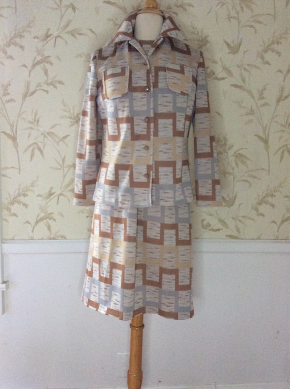 1960s 1970s Mod Vintage Geometric Print Shift Dress w… - Gem