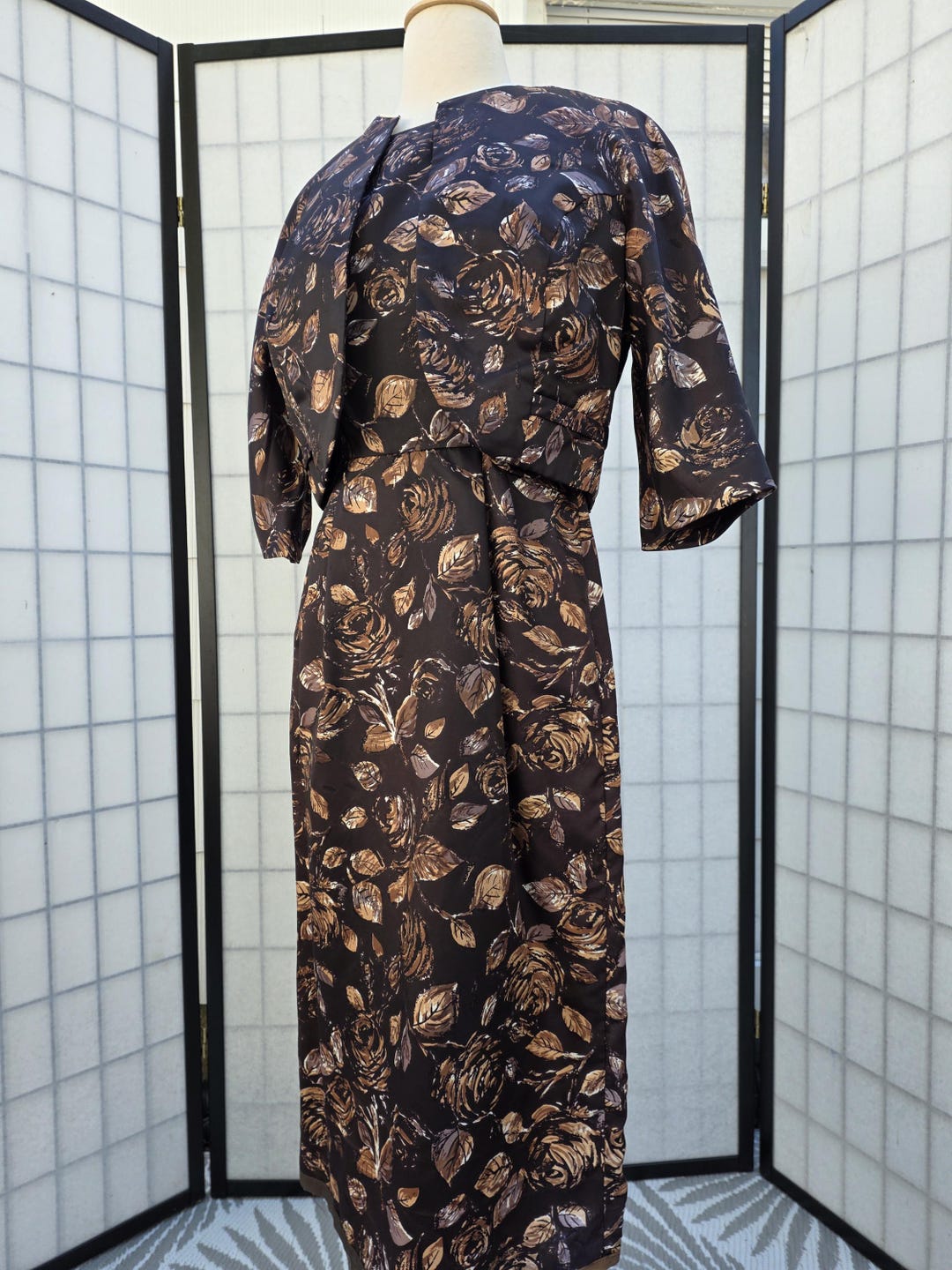 1950s 1960s Vintage New Look Wiggle Dress Leaf Print Bolero Jacket - Etsy