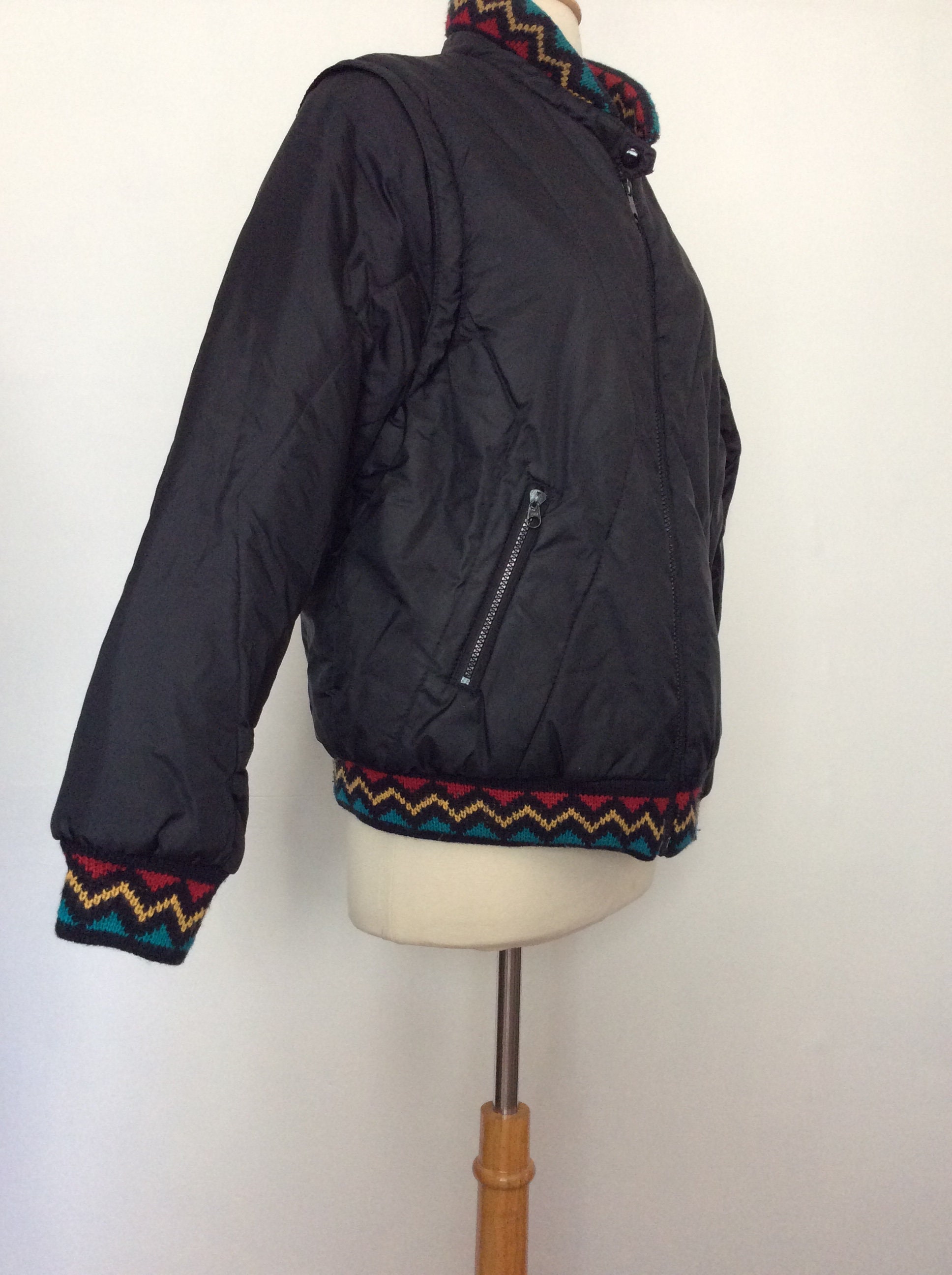 1980s VINTAGE Convertible PUFFER Ski Jacket Southwestern Knit ...