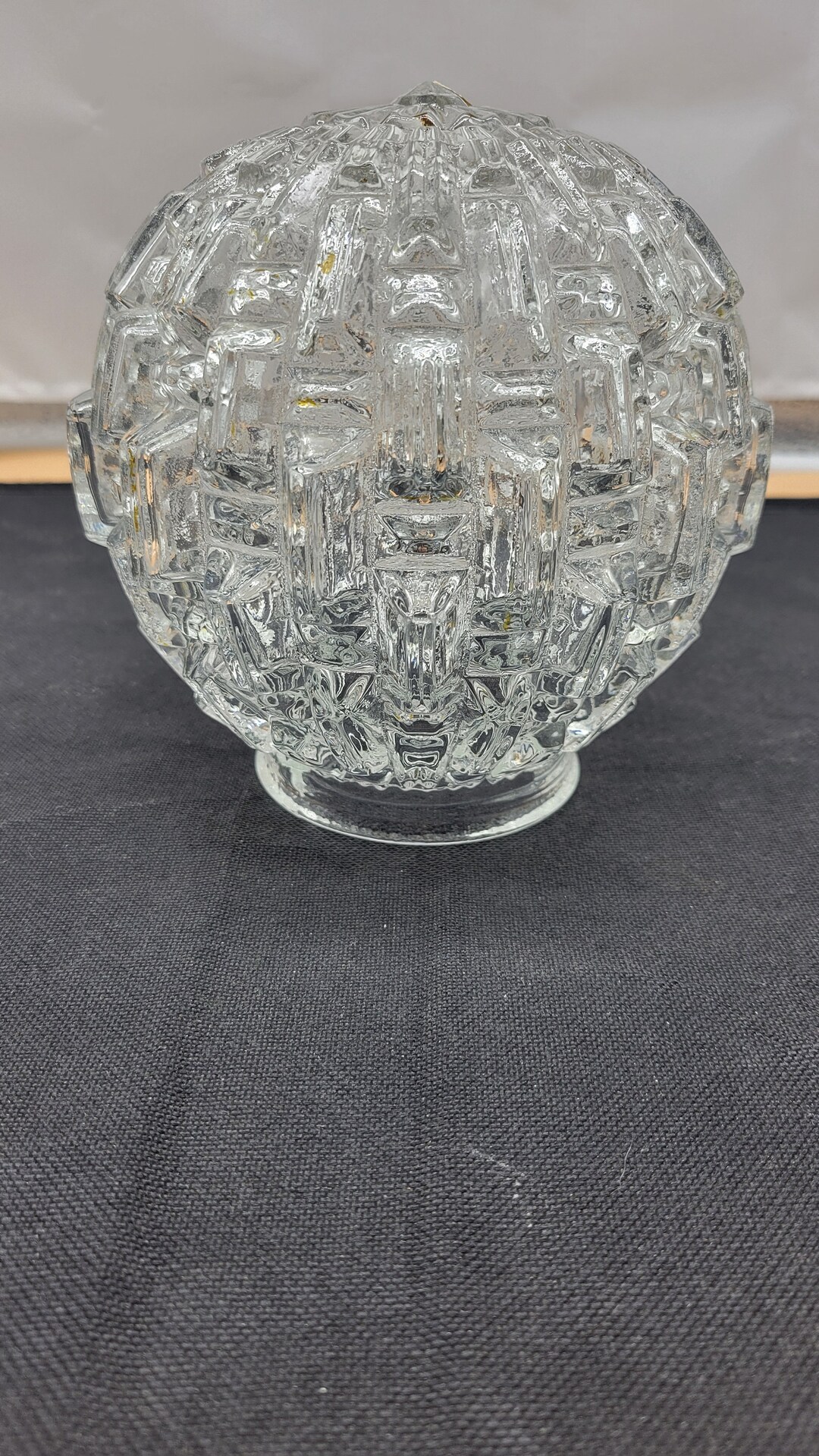 Vintage Geometric Round Glass Shade - Mid Century Modern Glass Dome ...