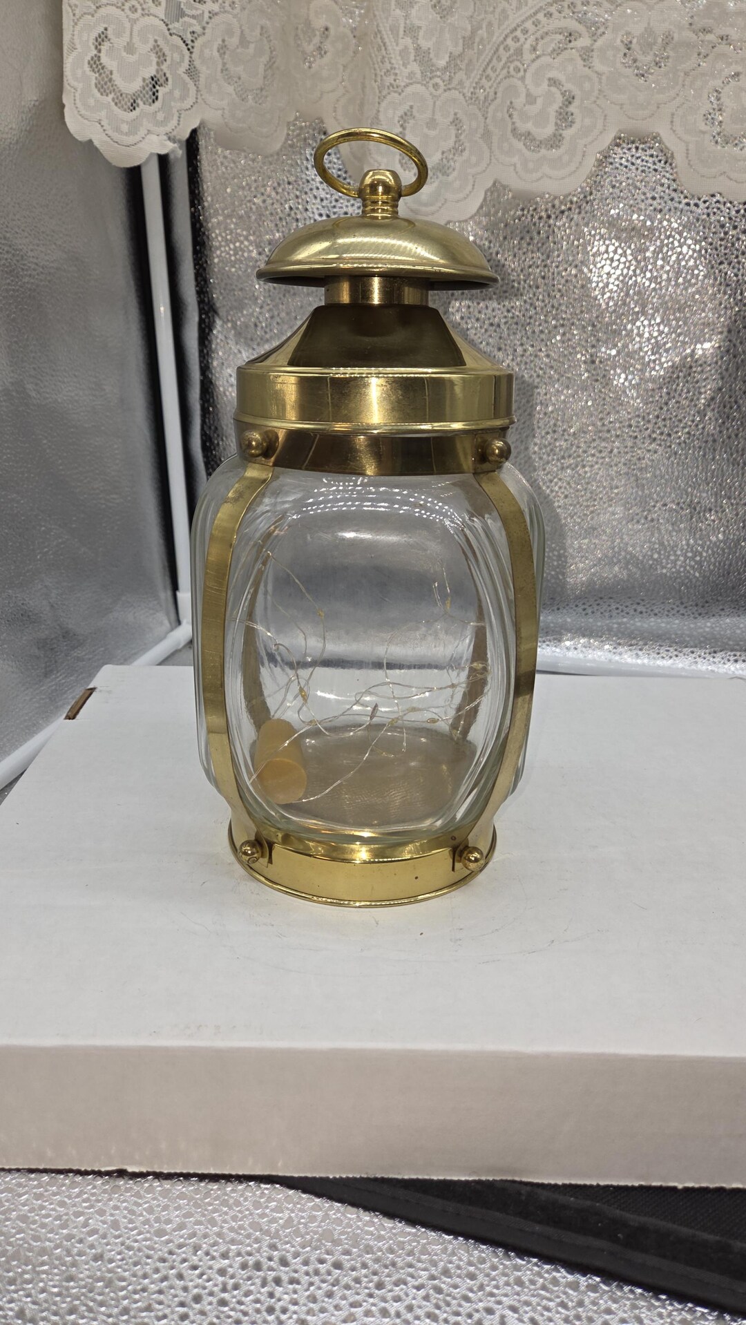 Vintage Hazel Atlas Brass Glass Jar Canister LANTERN Cigar Humidor ...