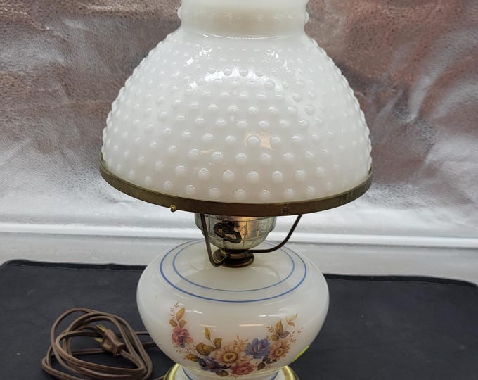 Vintage Hurricane Table Lamp, Floral Design, Electric. Hobnail - Etsy